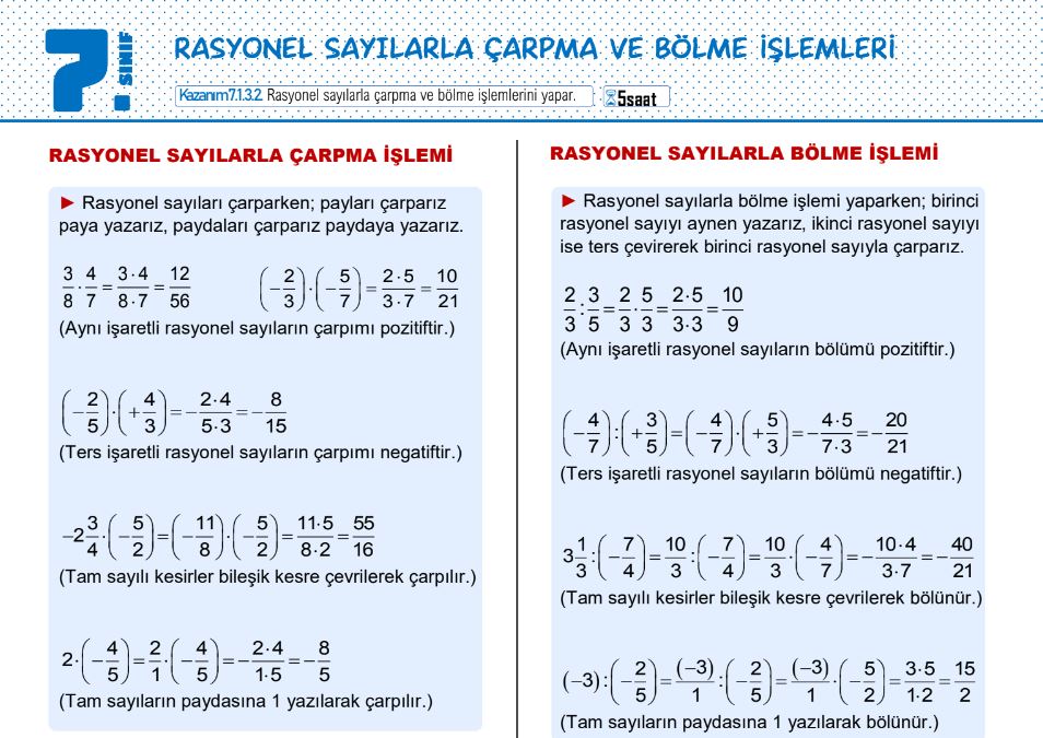 7.Sınıf Rasyonel Sayılarla Çarpma Ve Bölme İşlemi Çalışma Kağıdı ...