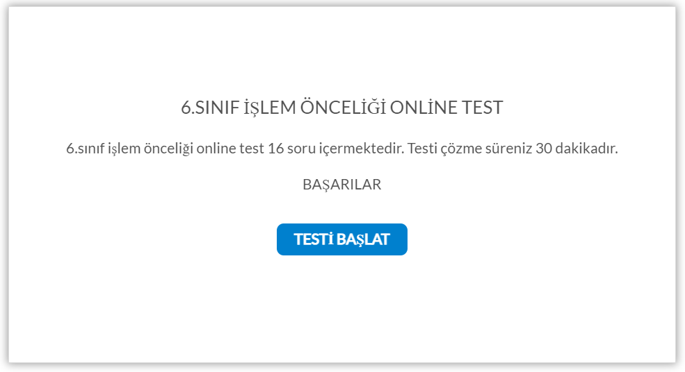 6.Sınıf İşlem Önceliği Online Test Çöz - Matematik Vakti
