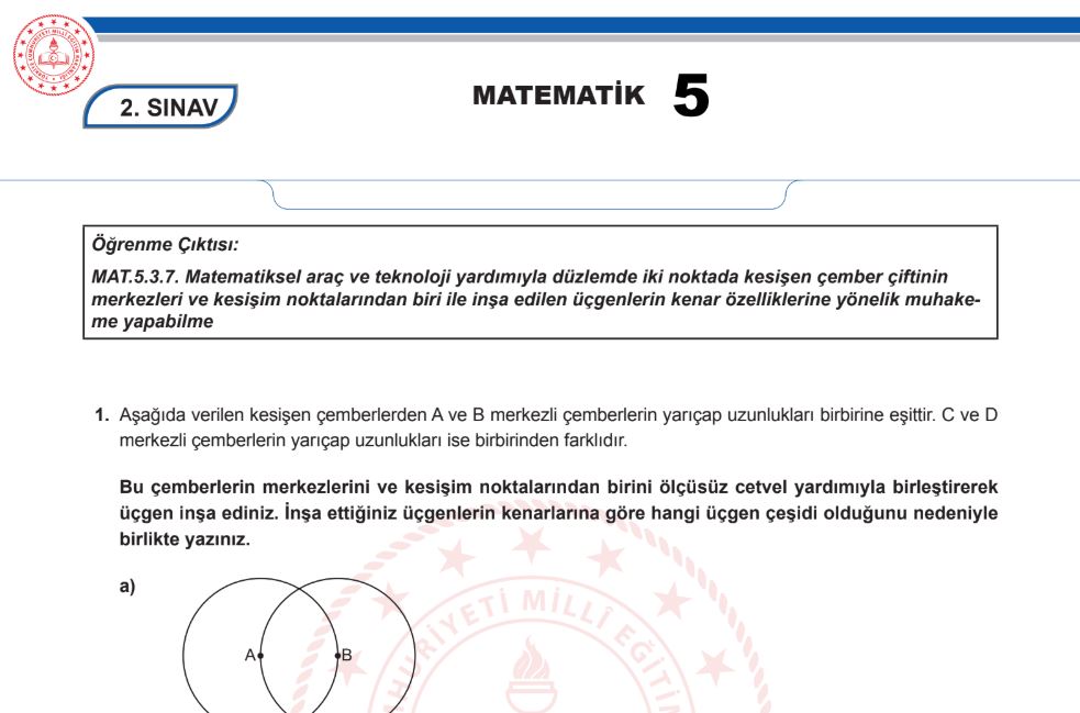 2024 - 2025 5.Sınıf Matematik MEB 1.Dönem 2.Yazılı Örneği - Matematik Vakti