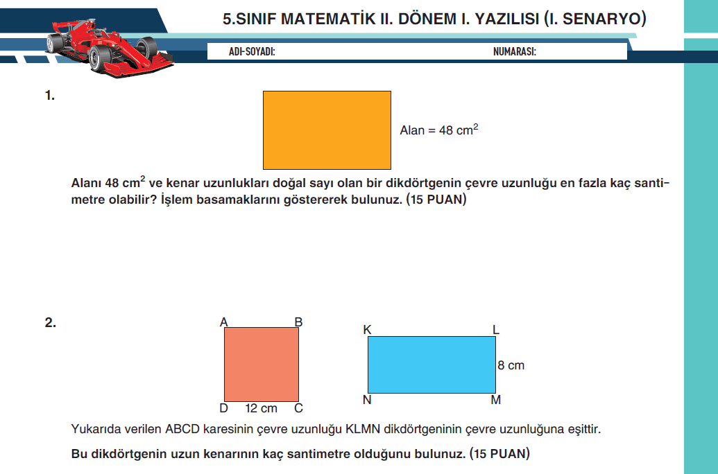 Son Viraj 5.Sınıf Matematik 2.Dönem 1.Yazılı 2025-2026 - Matematik Vakti